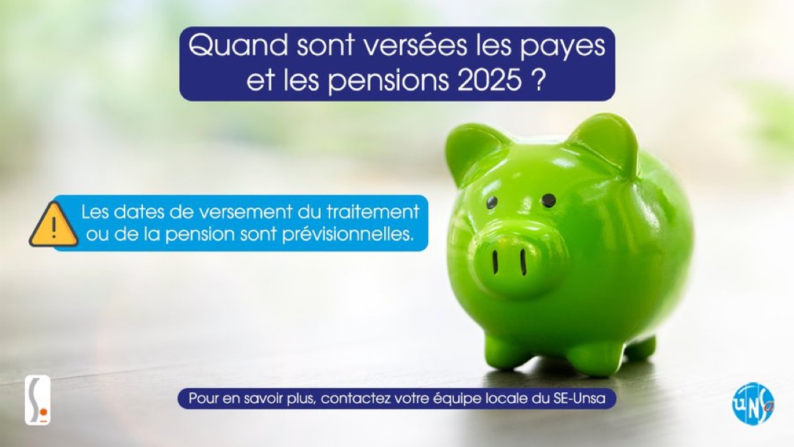 [SE-UNSA GUADELOUPE] Calendrier des payes et des pensions 2025